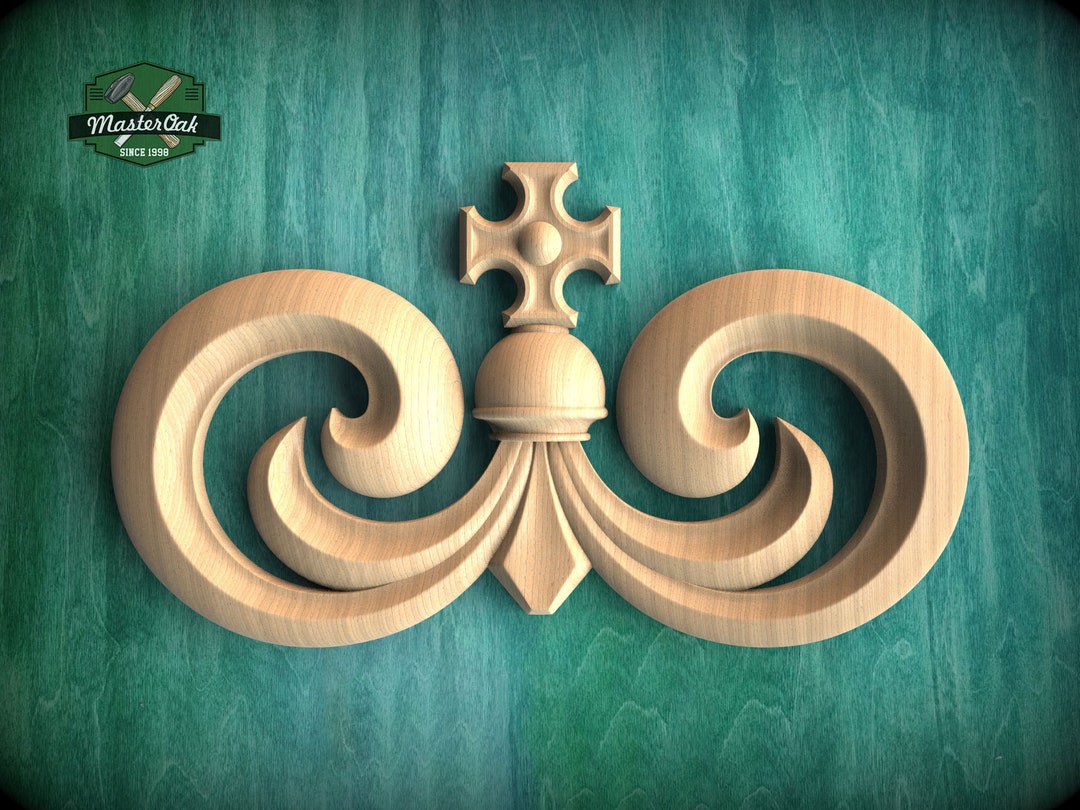 Noble Cross and Spiral Wood Onlay – Classical Elegance for Interiors, 1 ...