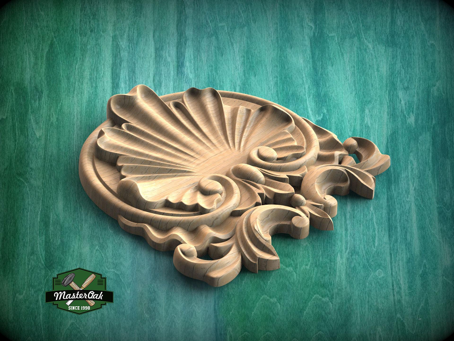 Scallop Shell Wooden Applique With Ornamental Scrolls, Wood Carved ...