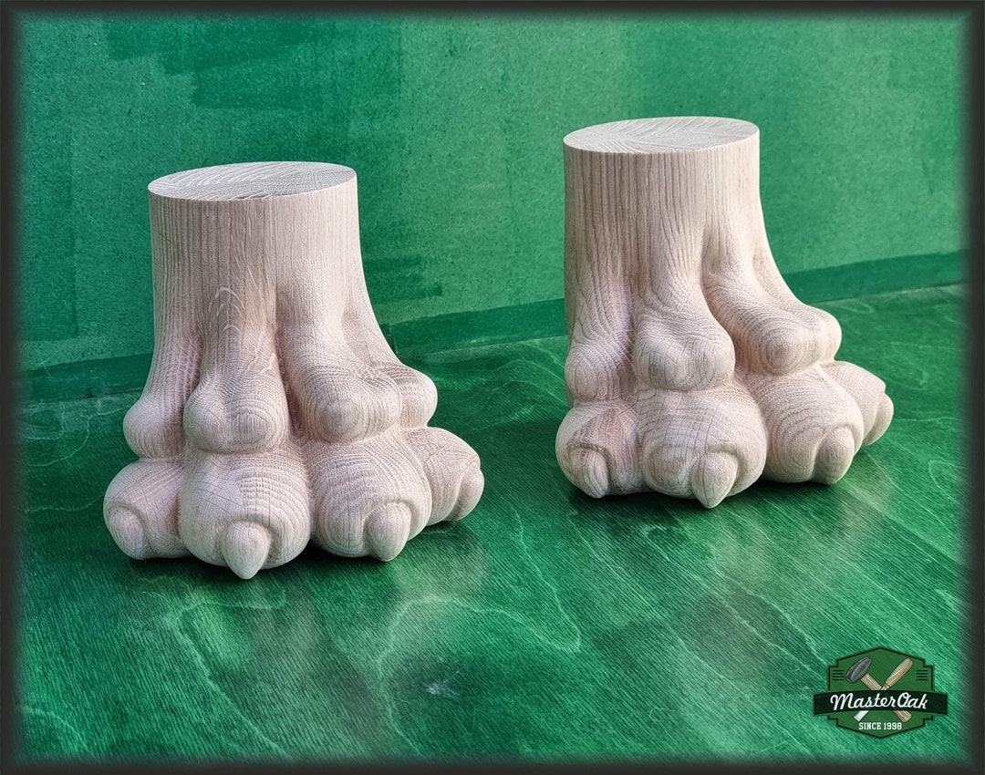 Lion Feet of Wood With Claws, Set 2 of Pc, Classic Style Feets, Baroque ...