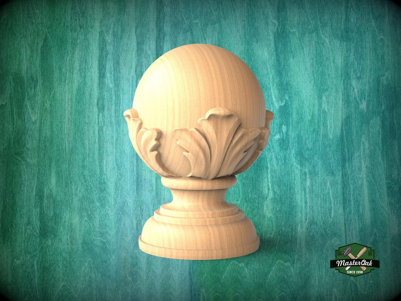 Wooden Round Newel Cap With Acanthus Carving – Finial Post Cap for ...