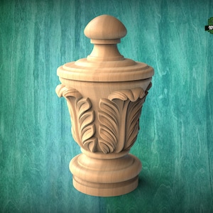 Hardwood Unpainted Classic Finial With Acanthus Leaves, Carved Post ...
