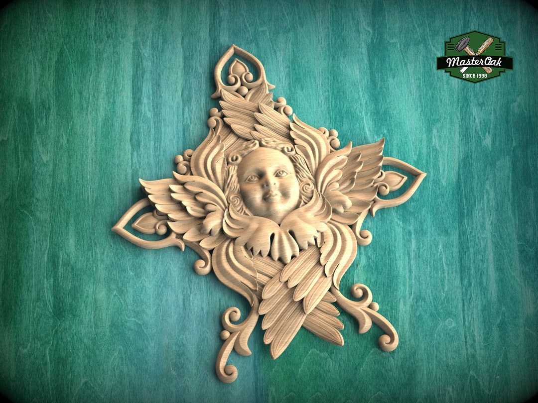 Celestial Grace: Artisanal Carved Angelic Visage, 1pc, Angel's Wings ...