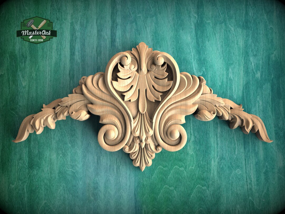 Artisanal Wood Onlay With Leaf Motifs – Ornamental Design Accent, 1pc ...