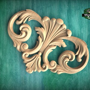 Grand Sweeping Scrolls Wood Carving – Ornate Home Accent, Opulent Wood ...