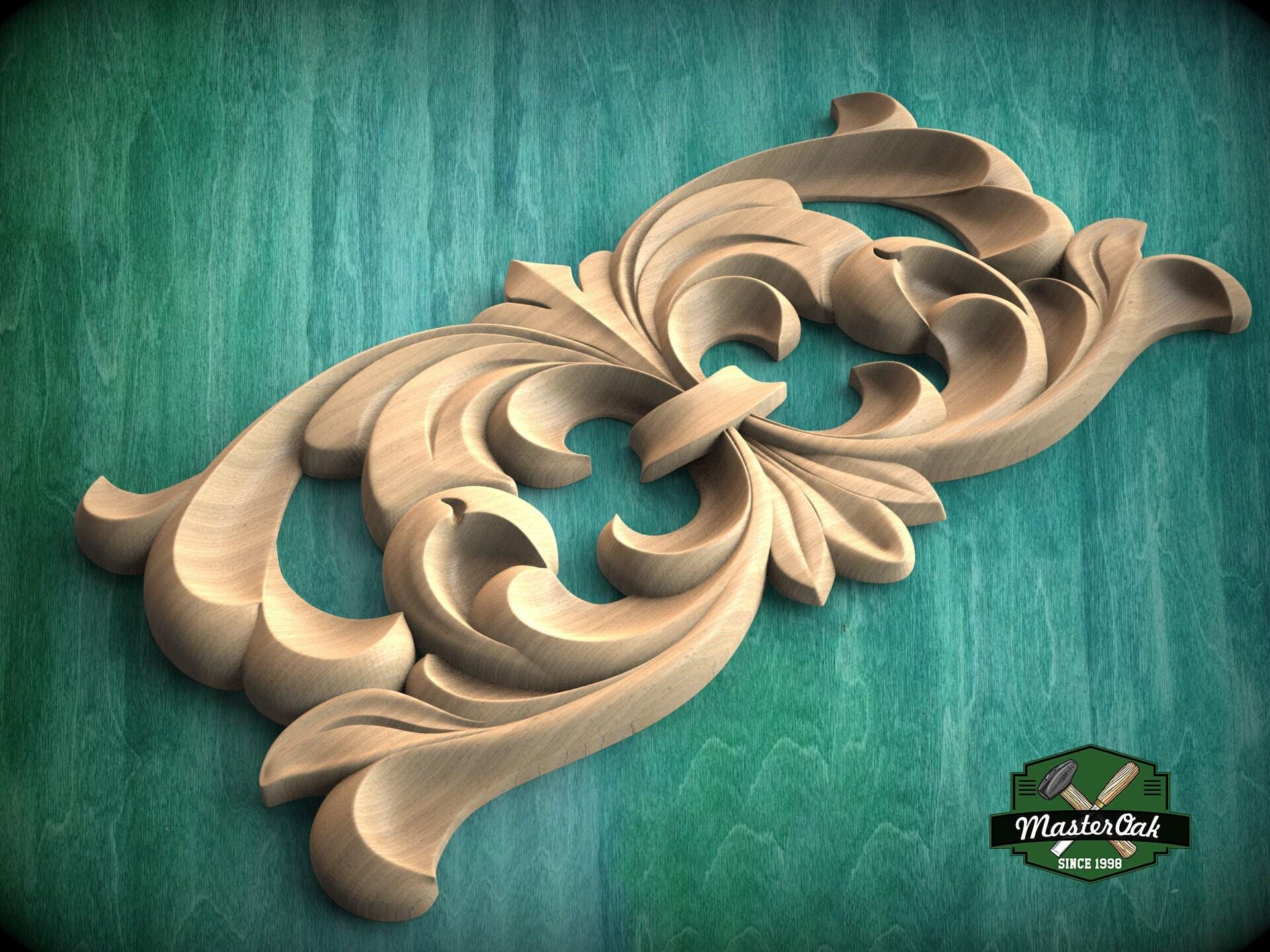 Elegant Floral Scrollwork Carved Wooden Onlay, 1pc, Unpainted ...