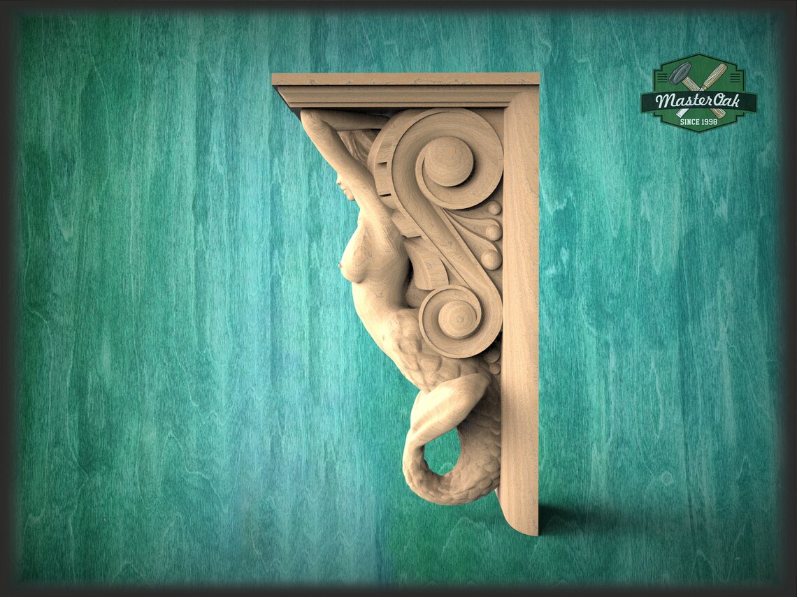 Corbel Mermaid of Wood Unpainted Decorative Carved Wooden | Etsy