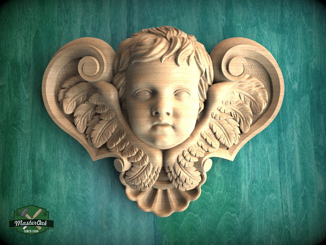 Angel Head Carved Wood Applique Angel With Wings Carved - Etsy