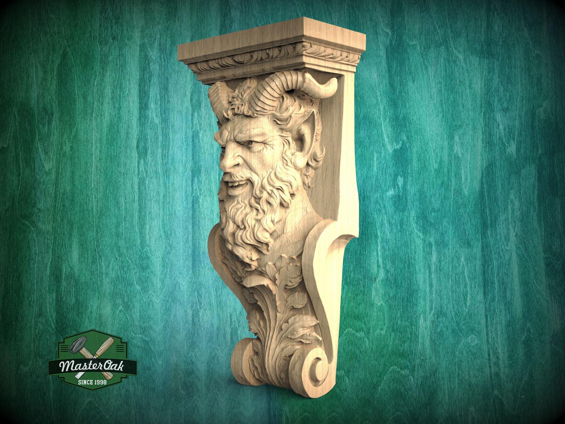 Carved Satyr Corbel, Mythical Wood Bracket, Classical Architectural ...