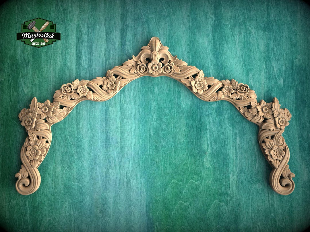 Rustic Floral Carved Wooden Arch - Elegant Decor for Frames and ...