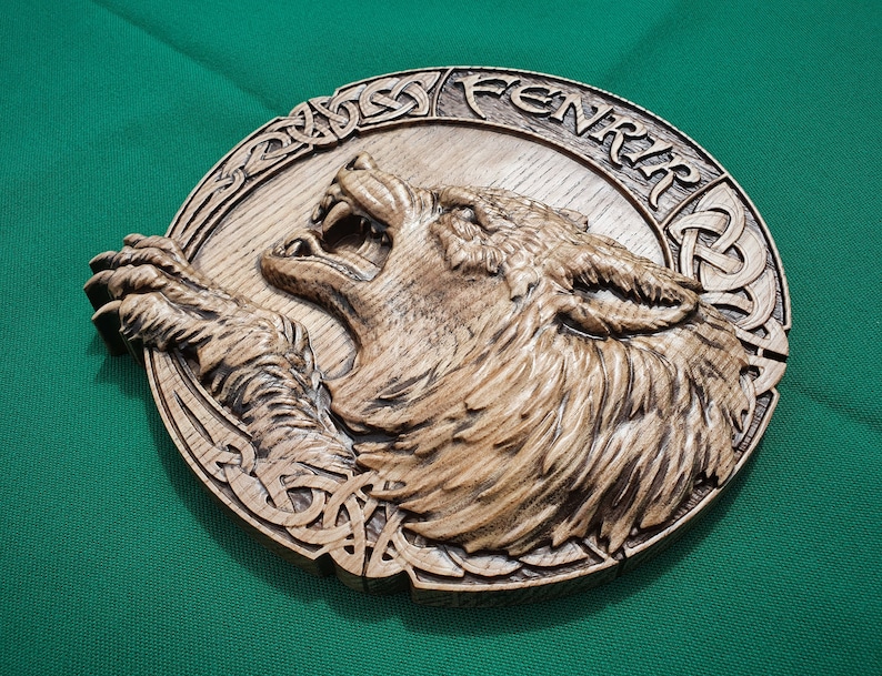 Viking Wolf FENRIR, Odin's Wolf Fenrir on Viking Shield Wall Hanging ...