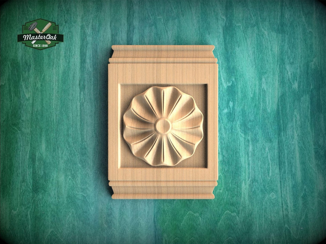 Square Wood Rosette Block With Raised Flower Center and Stepped Frame ...