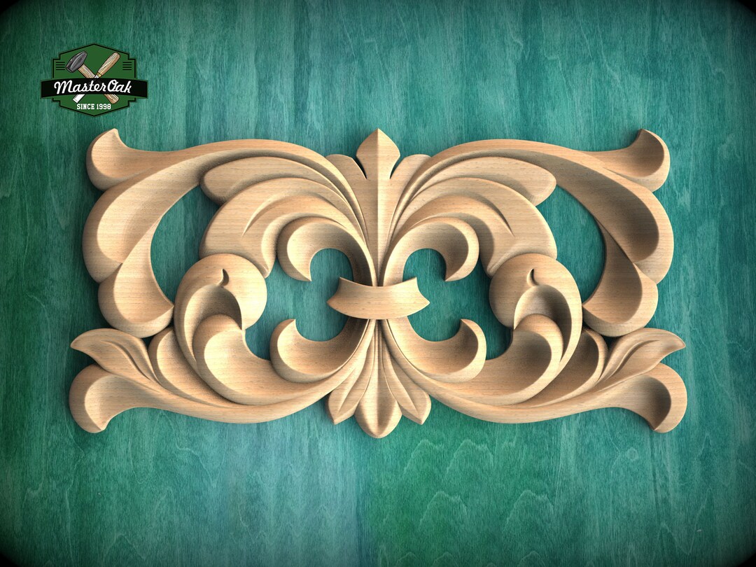 Elegant Floral Scrollwork Carved Wooden Onlay, 1pc, Unpainted ...