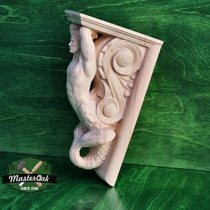 Corbel Merman of Wood, Unpainted, Decorative Carved Wooden Corbel, 1pc ...