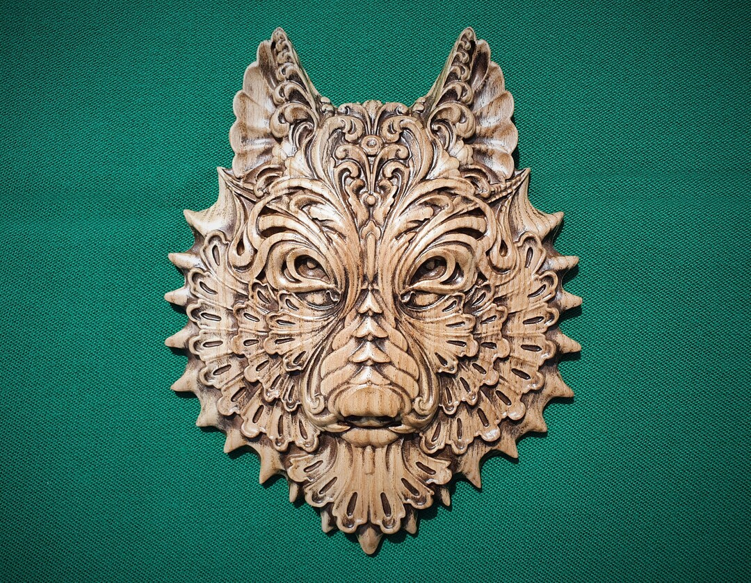 Wolf Head of Wood, Fenrir, Carved Wolf, Celtic Wood Carving, Viking ...