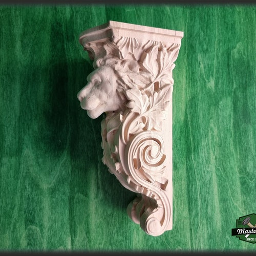 Pair of Corbels Lion Unpainted Decorative Carved Wooden - Etsy