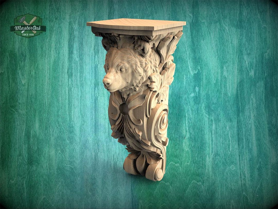 Large Carved Wood Corbel With Bear Head 1pc, Unpainted – Decorative ...
