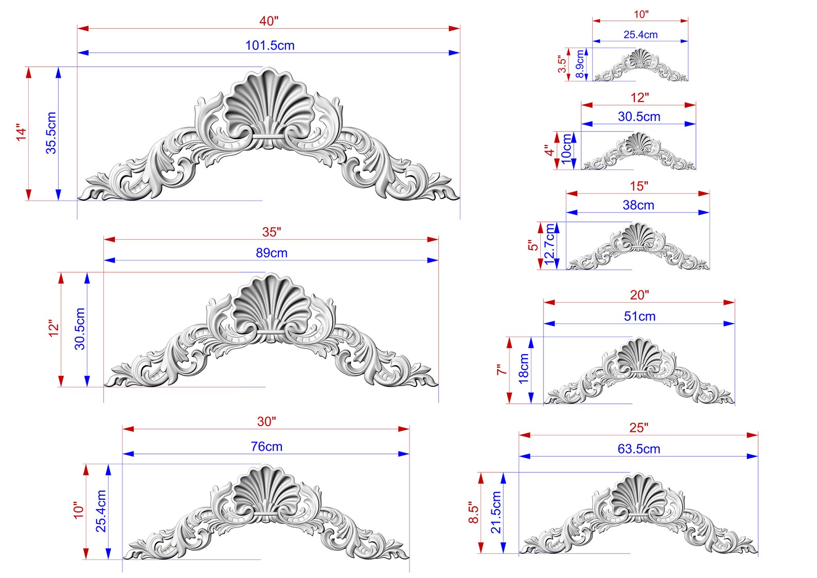 Arched Wooden Shell Decor, Millwork Wood Decorative Shell Applique ...