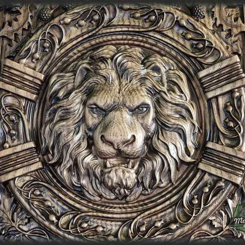 Wooden Lion Head Panel Carved Wood Carvings Wood Wall Hanging | Etsy
