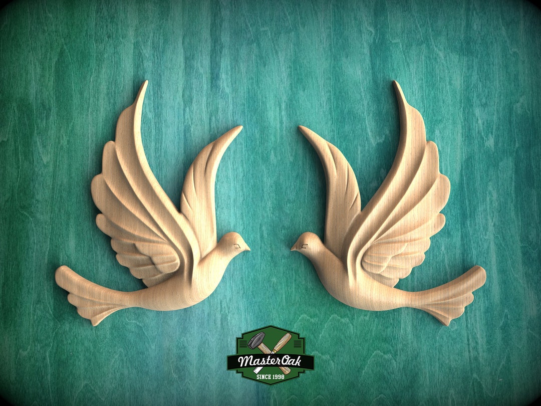 Pair of Doves Wooden Wall Decor, Unfinished Carved Birds, Wedding Doves ...