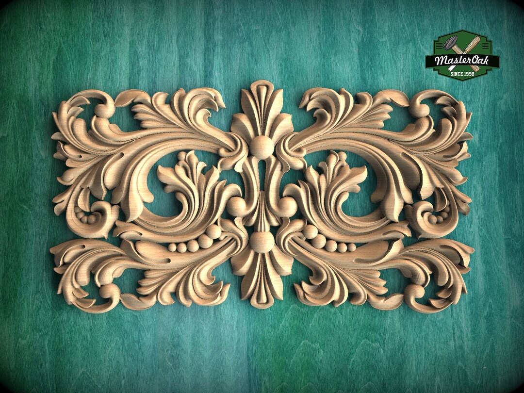 Baroque Splendor: Symmetrical Carved Wood Onlay, Wooden Panel, 1pc ...