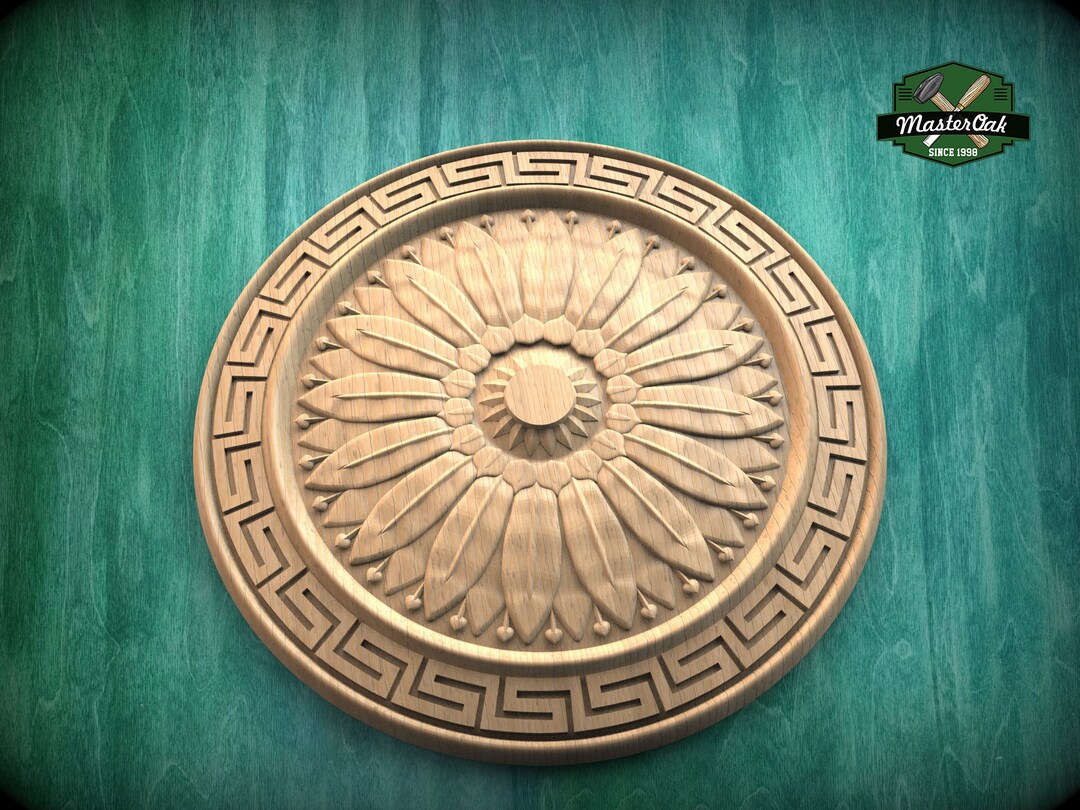 Sunburst Elegance: Greek Key Round Wooden Rosette, 1 Pc, Unpainted ...