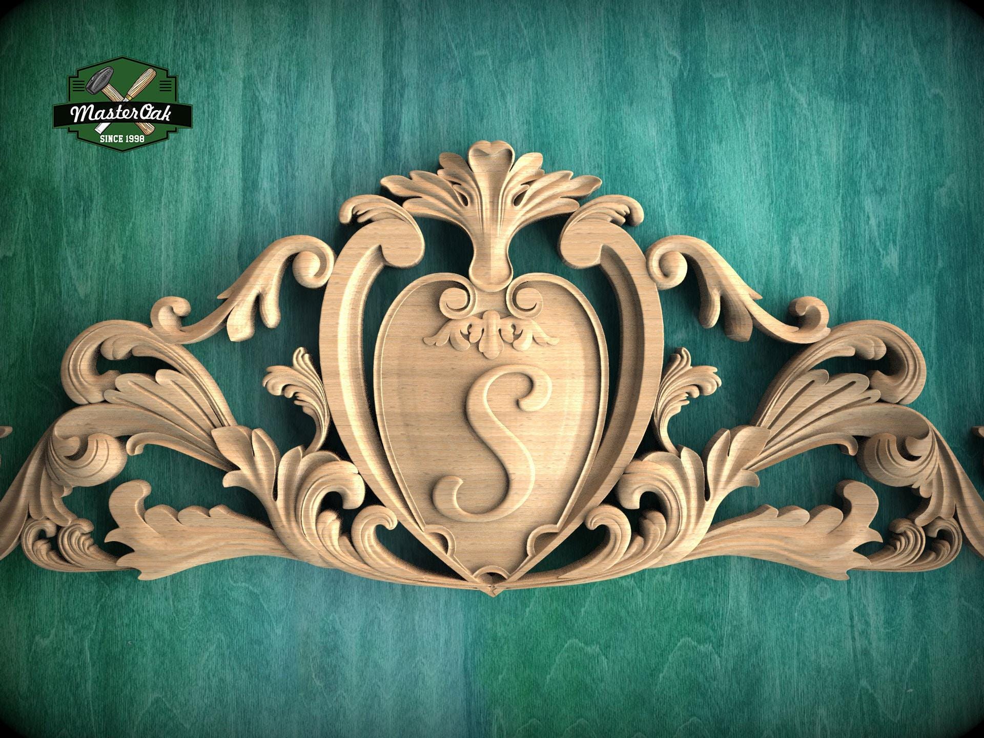 Personalized Baroque Style Carved Wood Onlay With Cartouche, Ornate ...