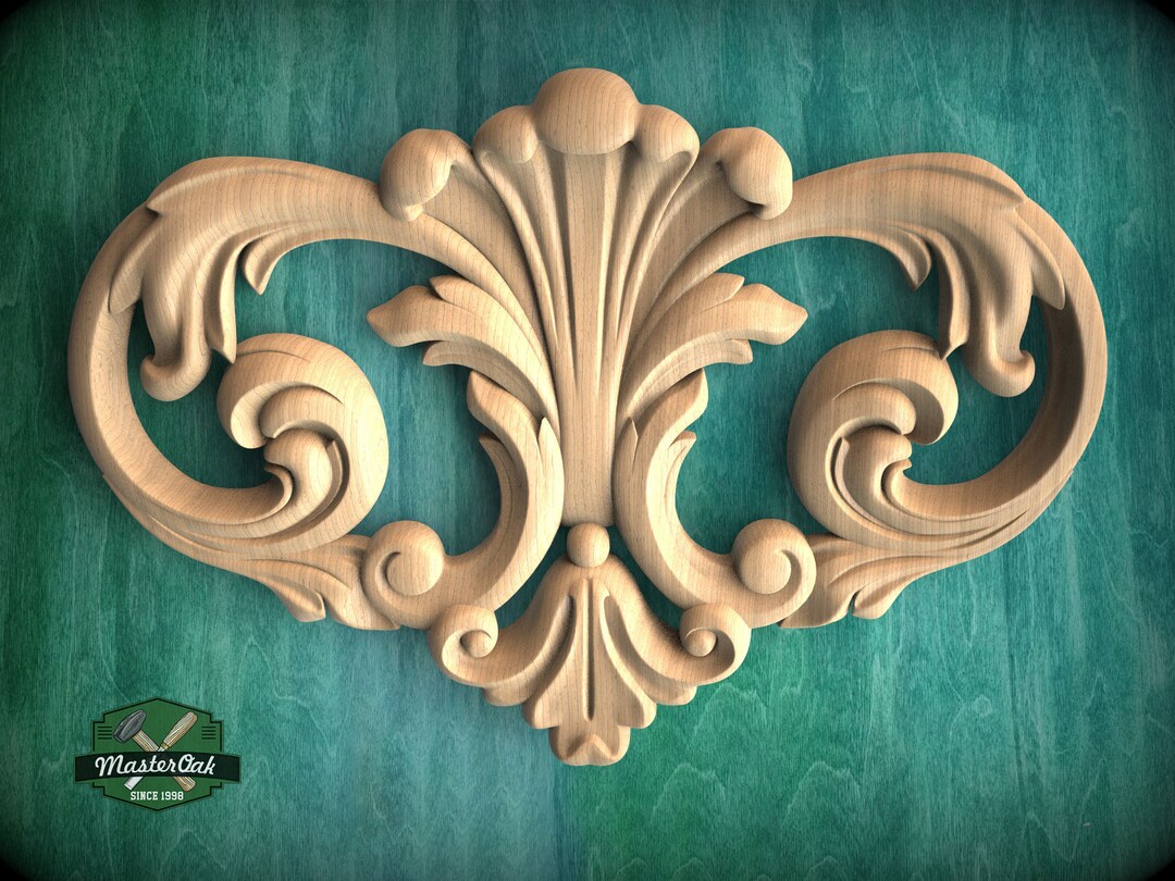 Grand Sweeping Scrolls Wood Carving – Ornate Home Accent, Opulent Wood ...