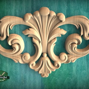 Grand Sweeping Scrolls Wood Carving – Ornate Home Accent, Opulent Wood ...