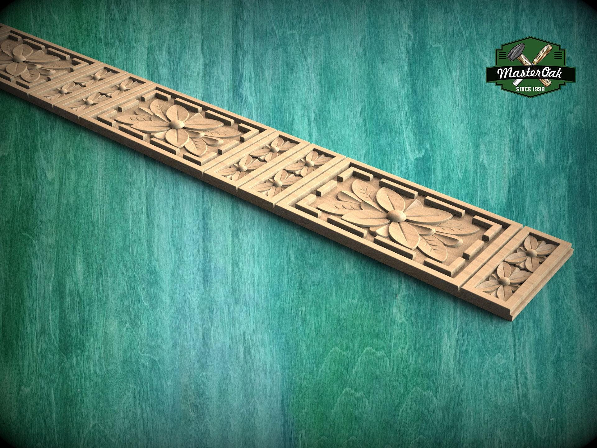 Carved Flower Moulding – Decorative Wooden Rosette Strip, Option 1, 40 ...