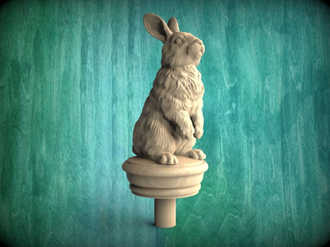 Custom Rabbit Wooden Finial With Round Base and Dowel for Staircase ...