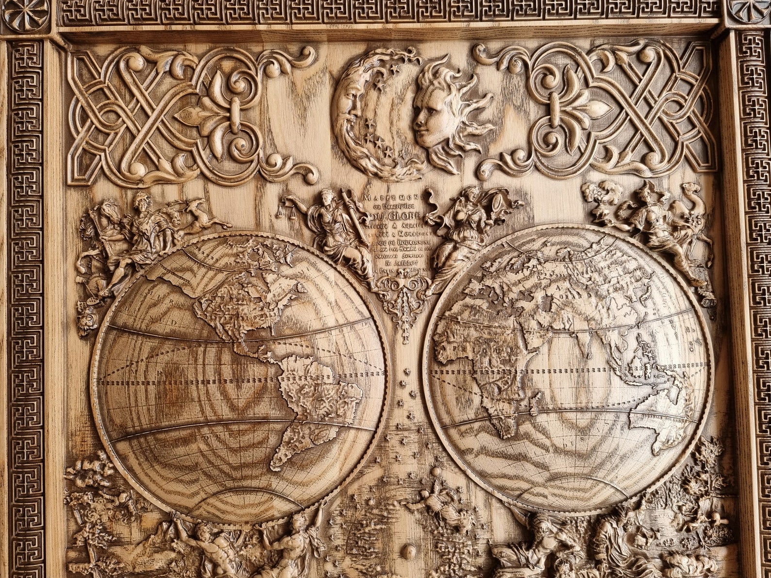 Antique Map of the World Made of Wood, Wood Map Wall Art, Carved Map of ...