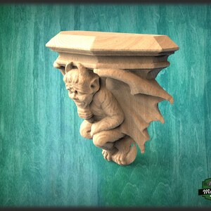 Devil Gargoyle of Wood, Carved Gothic Corbel Gargoyle, Fireplace Figure ...