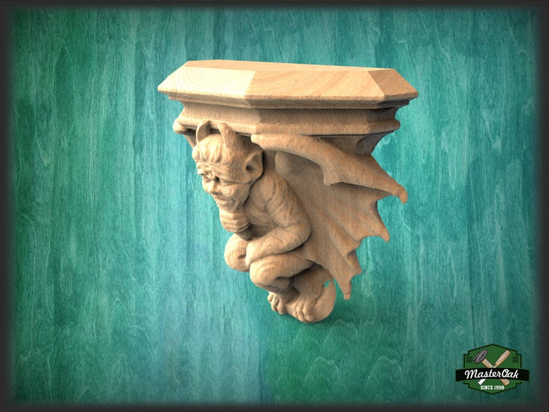 Devil Gargoyle of Wood Carved Gothic Corbel Gargoyle - Etsy