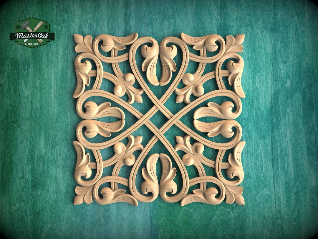 Square Lattice Wood Rosette, Classic Scrollwork Wood Panel, 1pc, Home Wall Embellishments ...