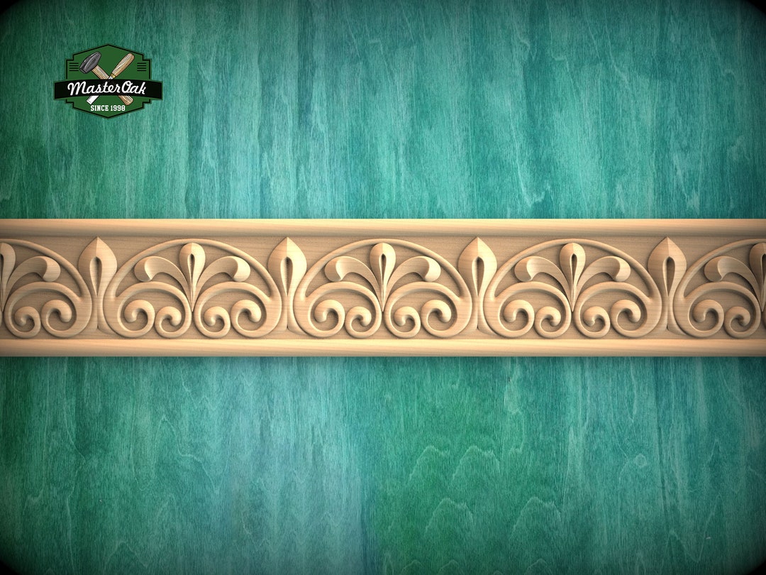 Elegant Fleur Motif: Carved Wood Molding Trim, 40" Decorative Wooden ...