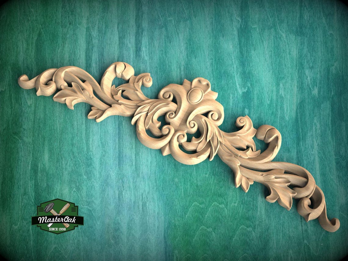 Openwork Floral Wood Applique for Interiors, Graceful Swirl Horizontal ...