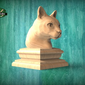 Cat Bust Made of Wood, Cat Wooden Finial for Staircase Newel Post, Cat ...