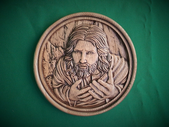 Jesus Christ Wood Painting in the Round Frame Wall Hanging | Etsy