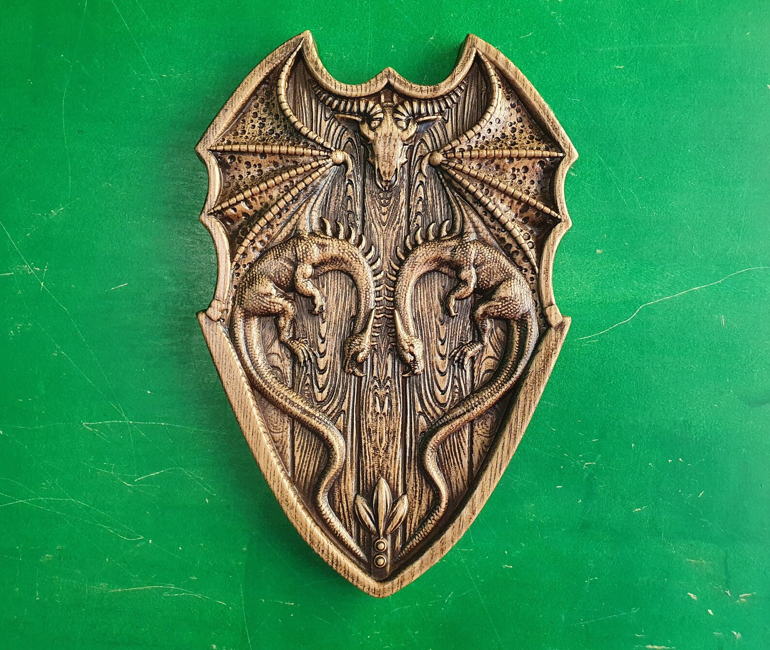 Dragons on Shield, Two Dragons, Wooden Carving, Wall Hangign, Wall ...