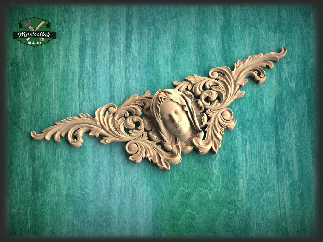 Our Lady Carved Wood Applique for Fireplace Mantel, Carved Flower ...
