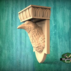 Raven Head Wooden Corbel - Exquisite Hand-carved Shelf Bracket, Symbol ...