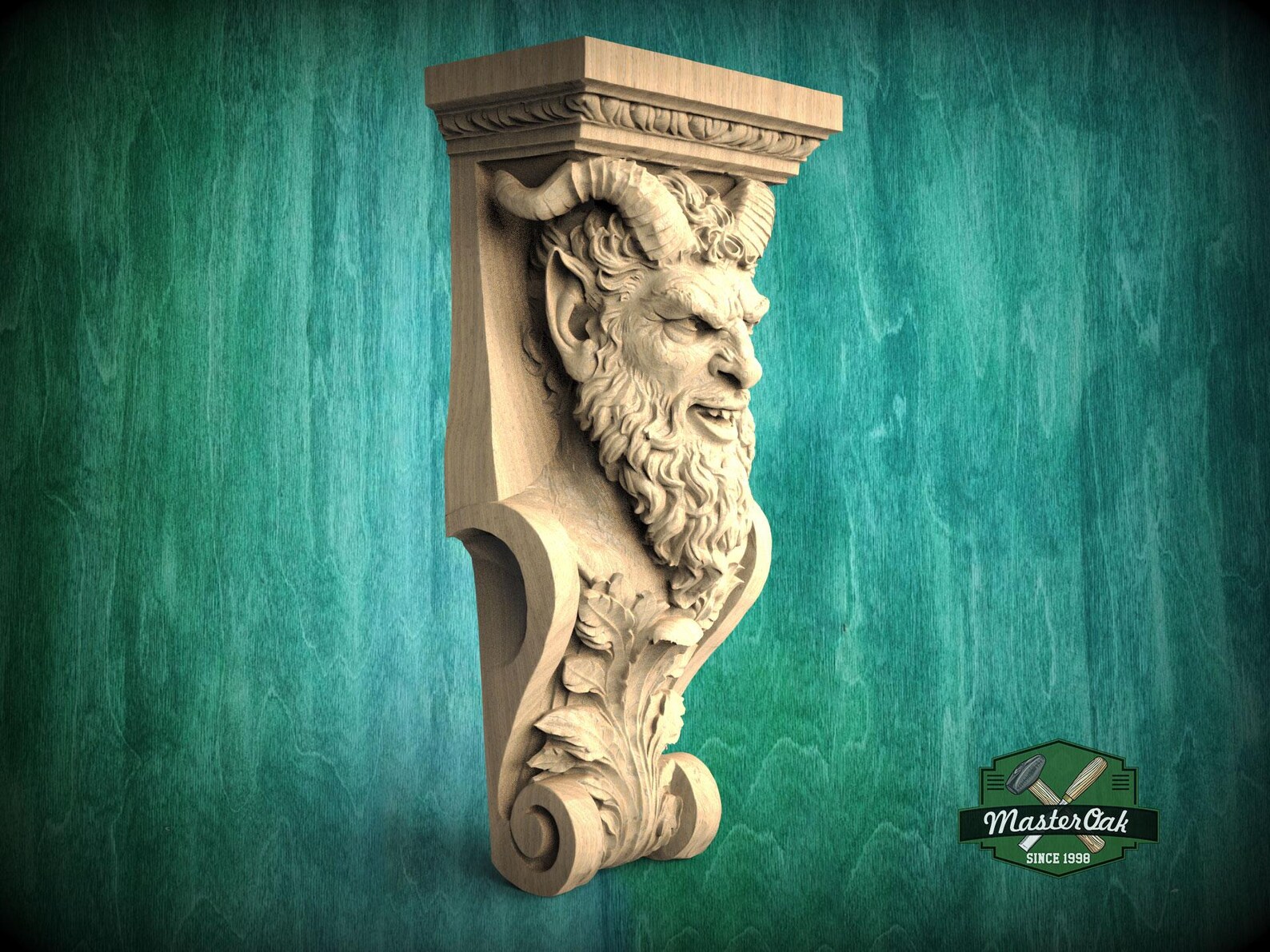 Carved Satyr Corbel, Mythical Wood Bracket, Classical Architectural ...
