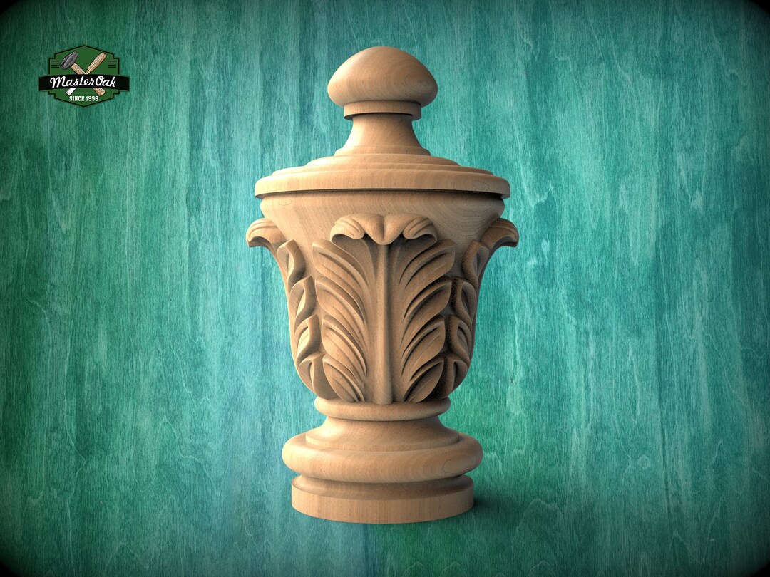 Hardwood Unpainted Classic Finial With Acanthus Leaves, Carved Post ...