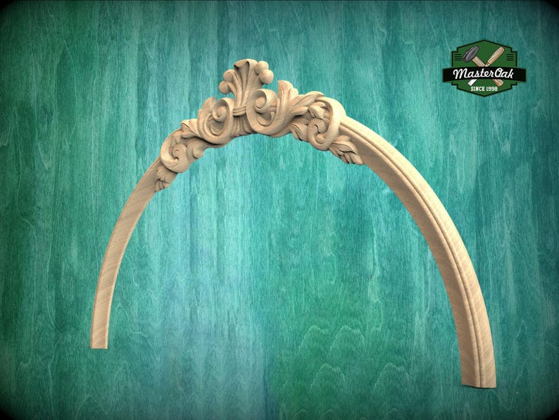 Elegant Slim-base Arch Wooden Appliqué – Carved Swirl Embellishments ...