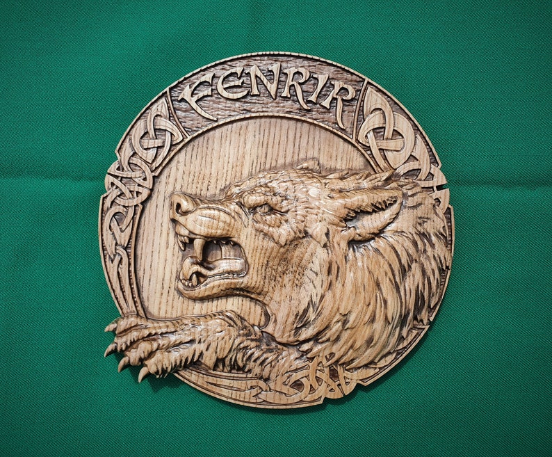 Viking Wolf FENRIR, Odin's Wolf Fenrir on Viking Shield Wall Hanging ...