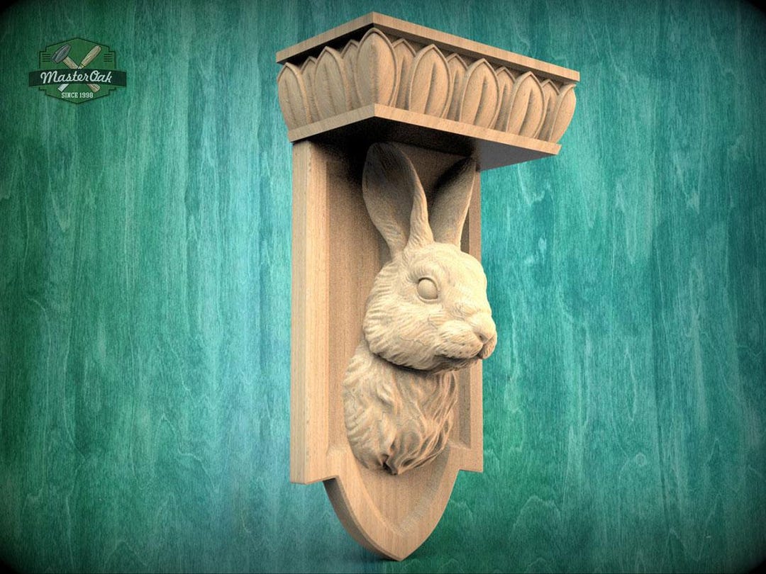 Wooden Rabbit Corbel, Bunny Head Corbel , Rustic Bunny Shelf Support ...
