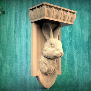 Wooden Rabbit Corbel, Bunny Head Corbel , Rustic Bunny Shelf Support ...