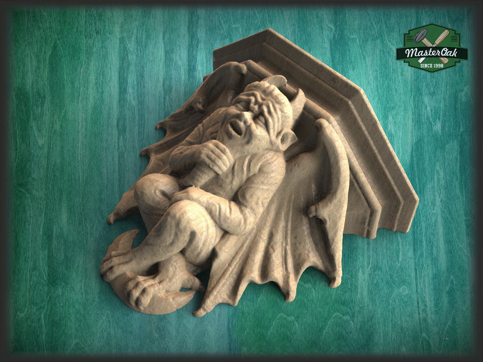 Devil Gargoyle of Wood, Carved Gothic Corbel Gargoyle, Fireplace Figure ...