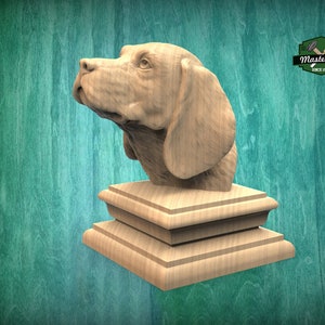 Beagle Bust Made of Wood, Unpainted, Beagle Wooden Finial for Staircase ...