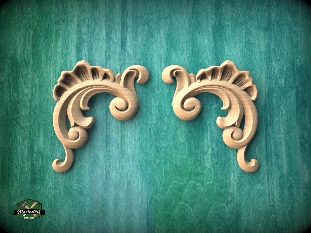 Pair of Decorative Wood Baroque Corners Applique, Set of 2pc ...